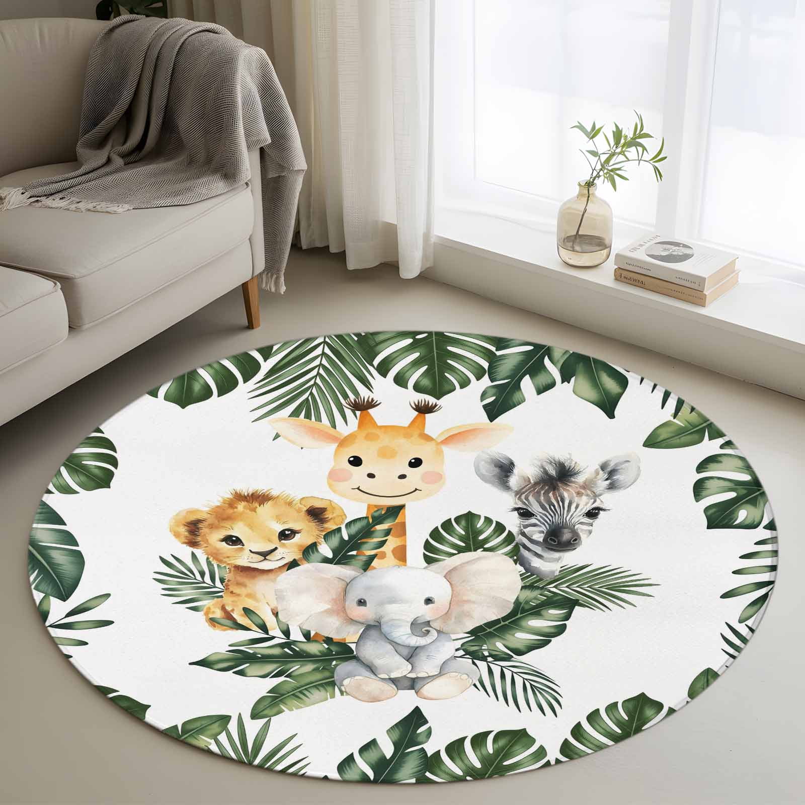 Elephant Giraffe Lion Round Area Rug 3 FT, Small Kitchen Bathroom Mats ...