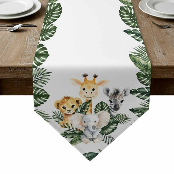 Elephant Giraffe Lion Table Runner Linen Burlap Table Runner 120 Inches ...
