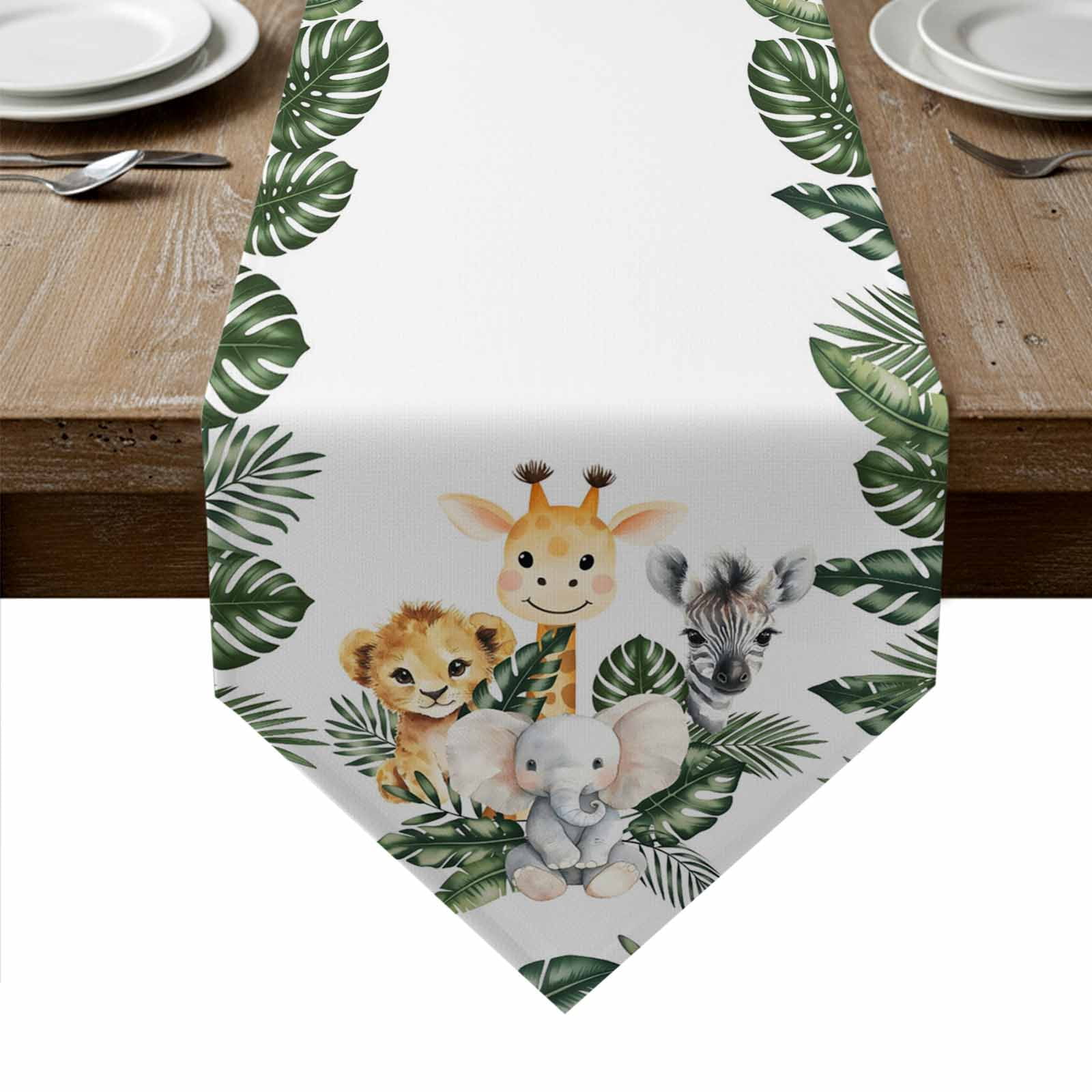 Elephant Giraffe Lion Table Runner Linen Burlap Table Runner 90 Inches ...