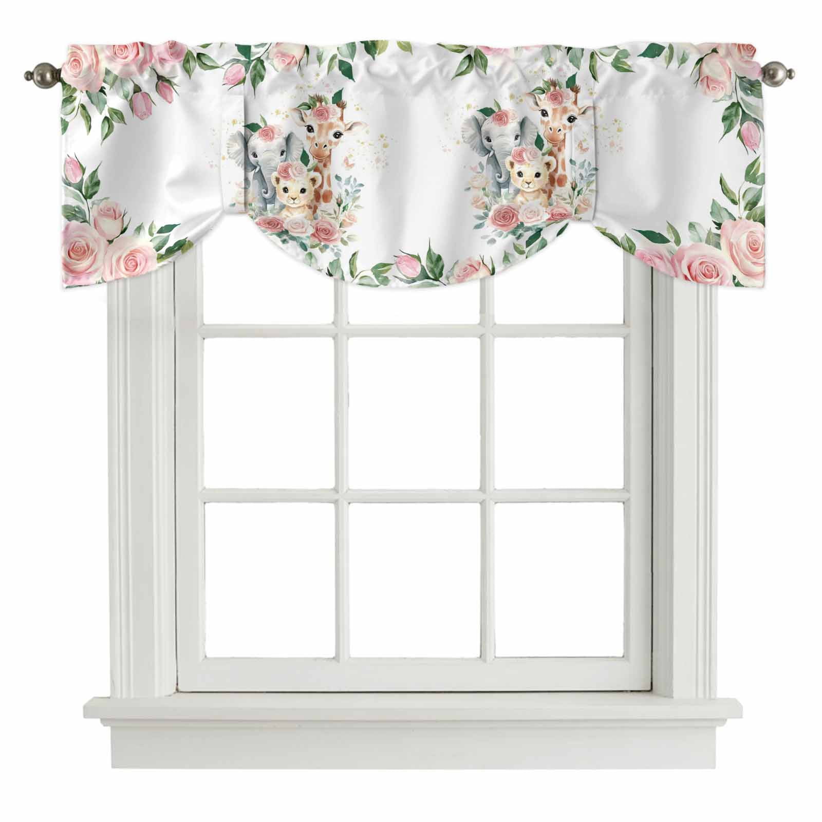 Elephant Giraffe Lion Tie Up Valance Curtains for Windows, Kitchen ...