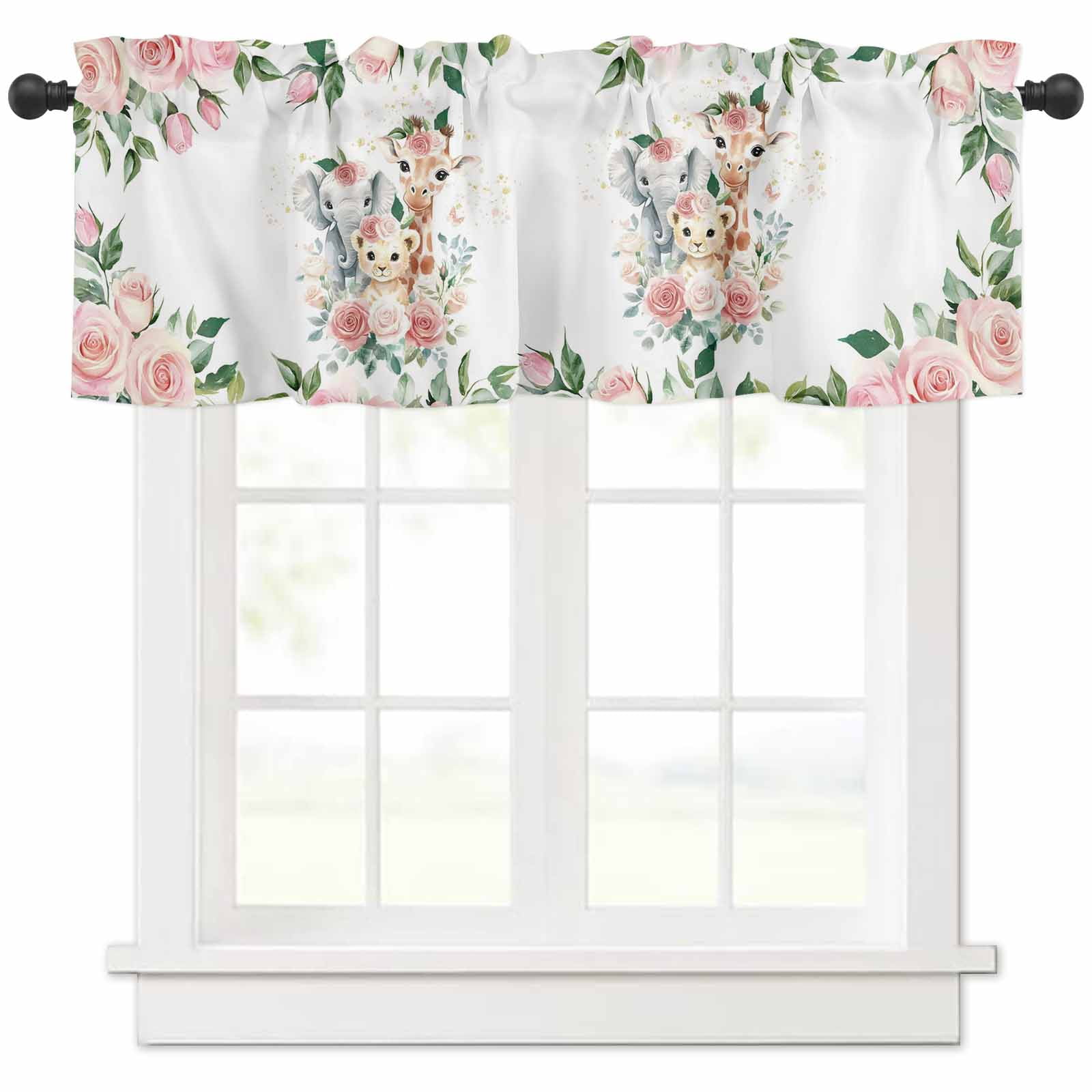 Elephant Giraffe Lion Valances for Windows Farmhouse Kitchen Curtains ...
