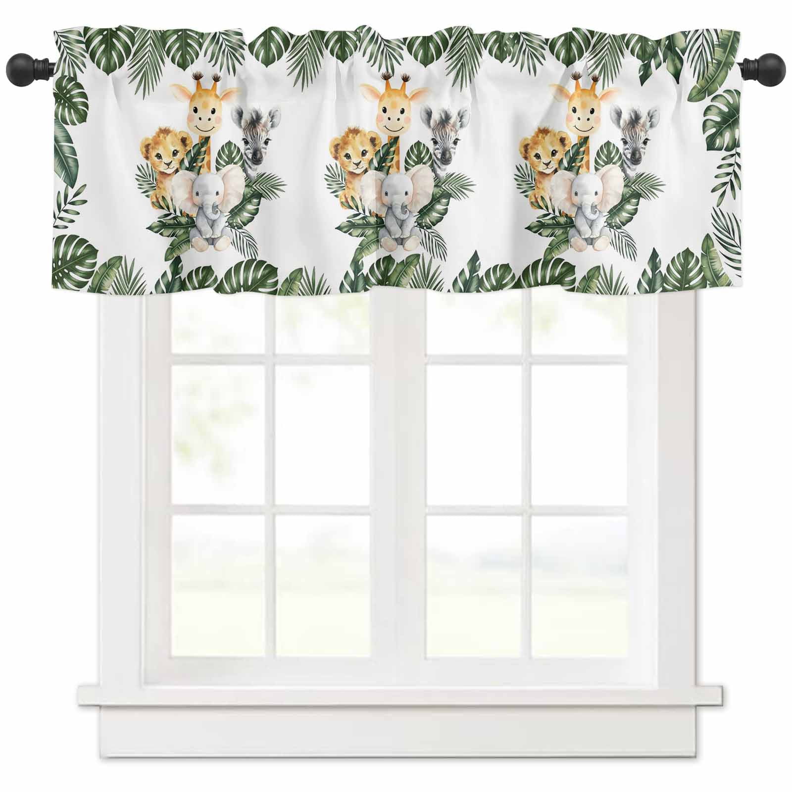 Elephant Giraffe Lion Valances for Windows Farmhouse Kitchen Curtains ...
