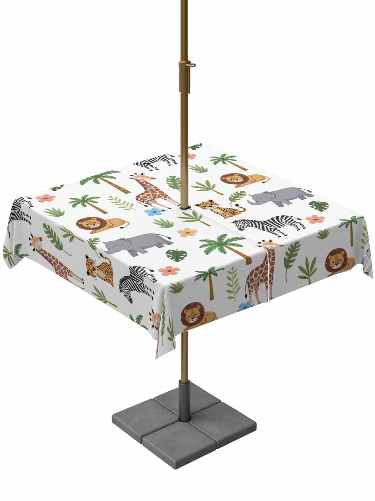 Elephant Giraffe Square Outdoor Tablecloth with Umbrella Hole Lion ...