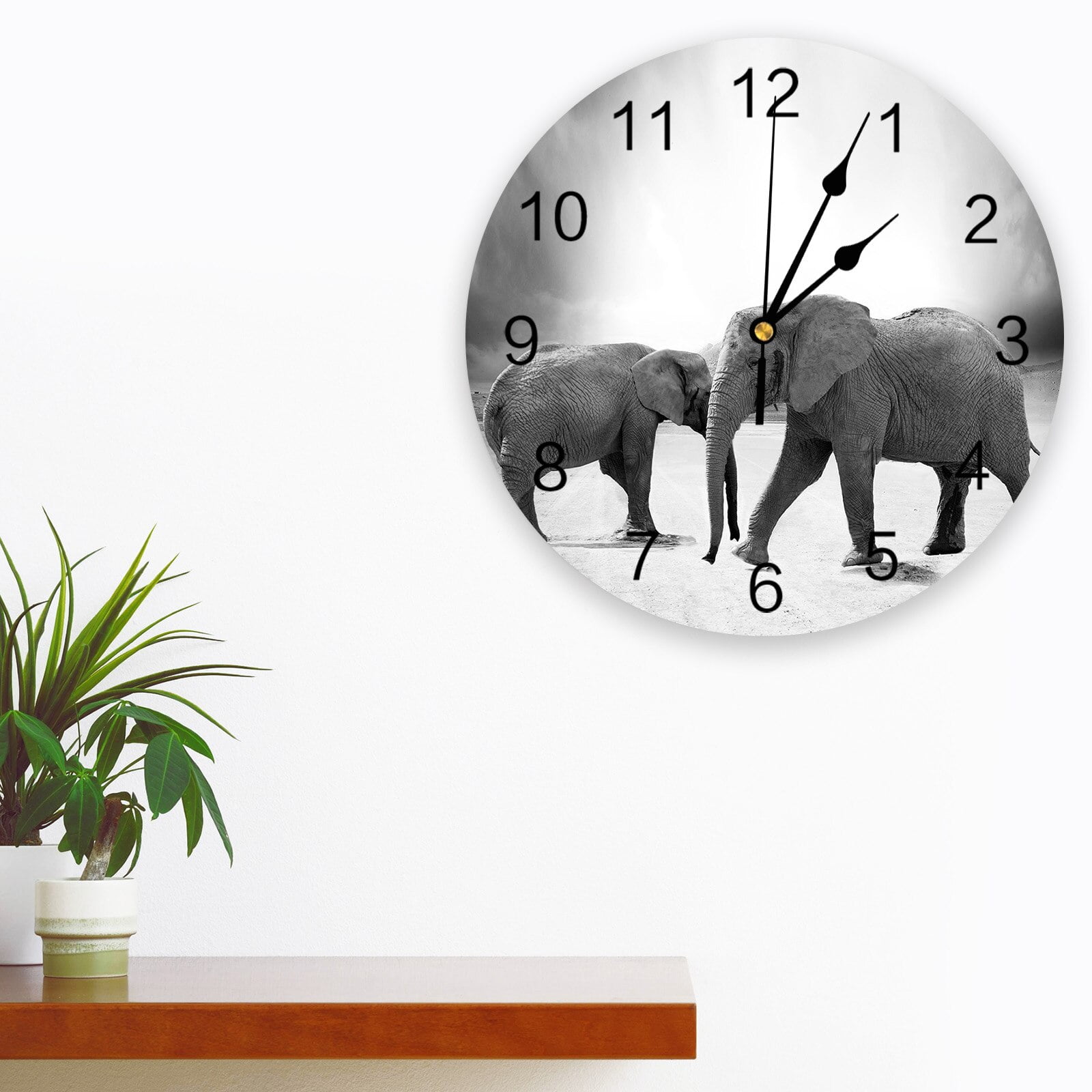 Elephant Gradient Gray Silent Wall Clock Fashion Living Room Watch ...