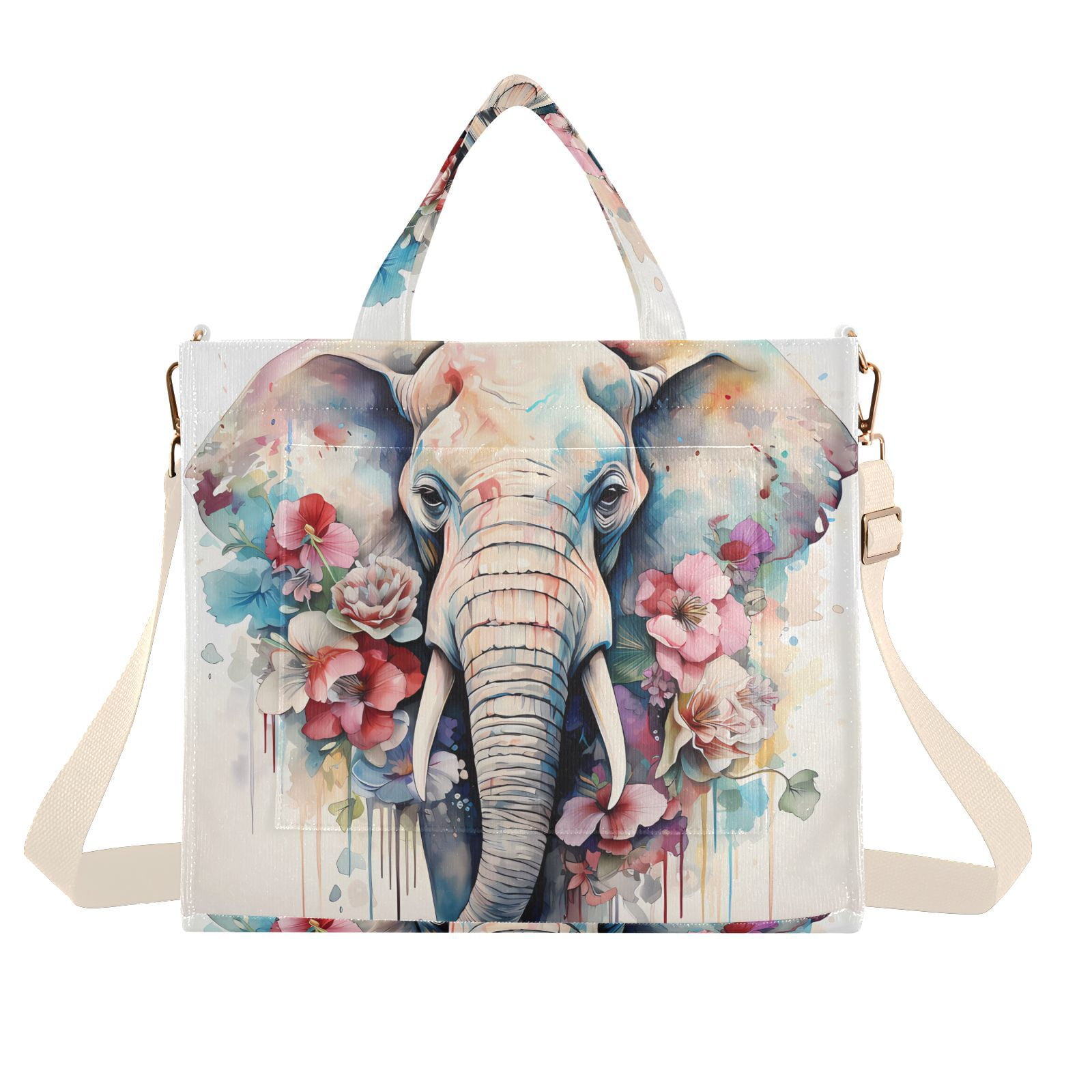 Elephant Head Flowers Corduroy Tote Bag Handbag Large Messenger Bag ...