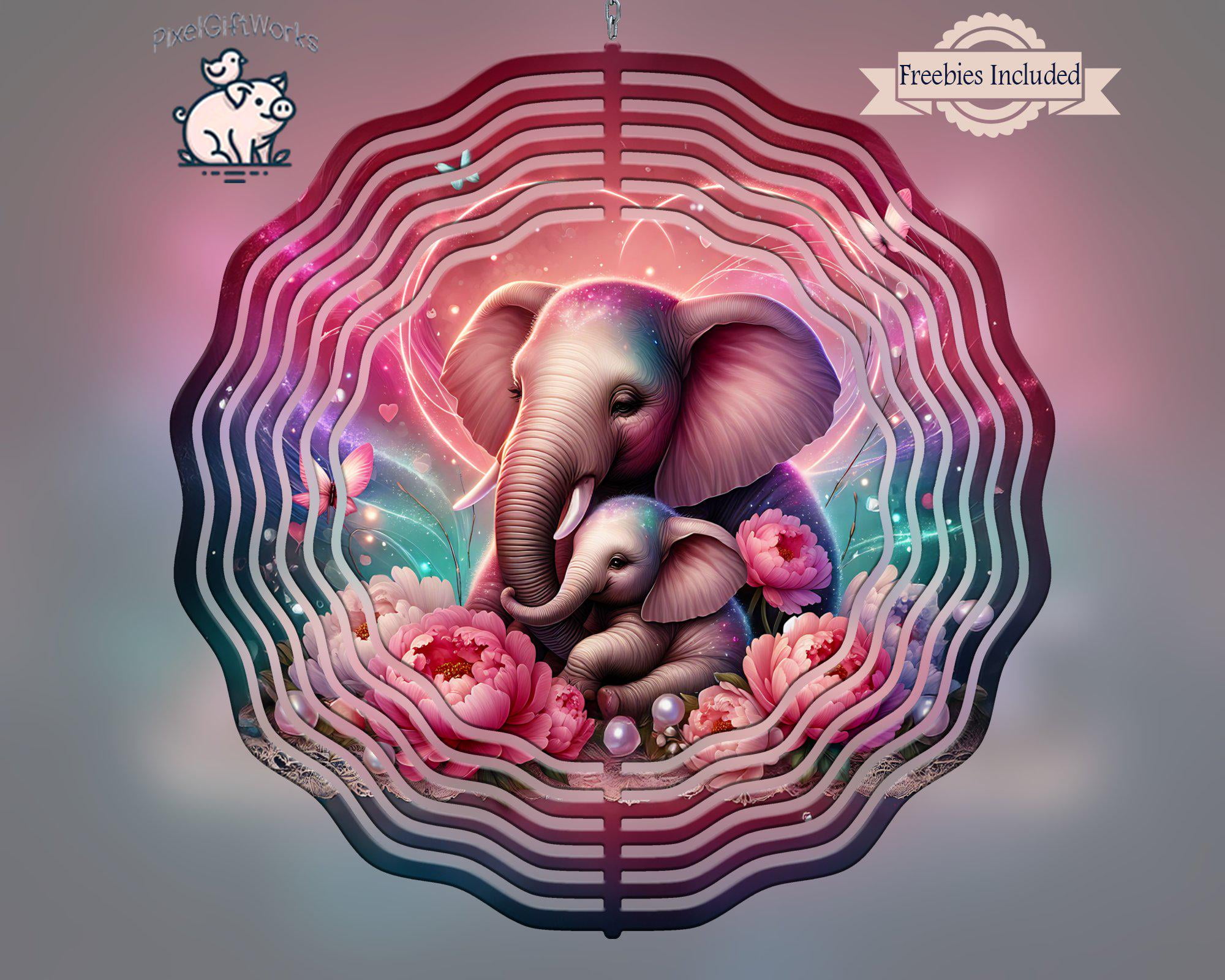 Elephant Heart 3D Wind Spinner Kinetic Garden Love Symbol Decor ...