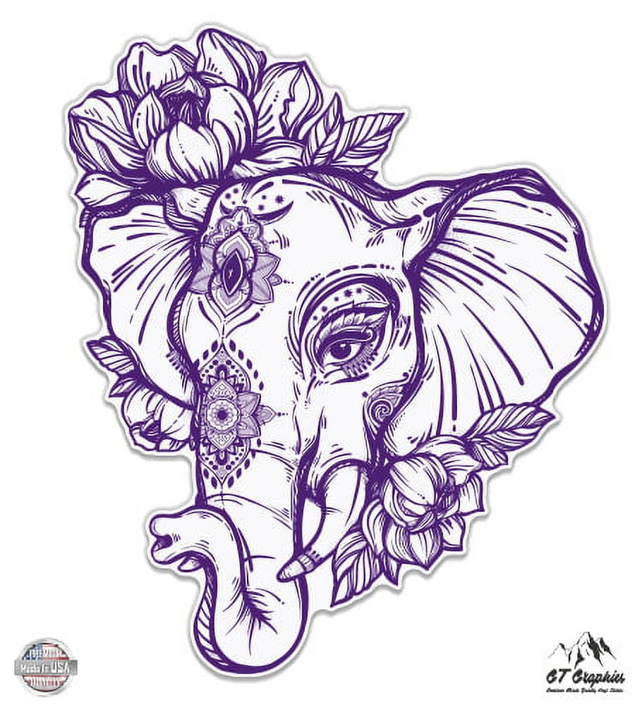 Elephant Henna Purple - 5" Vinyl Sticker - For Car Laptop I-Pad ...