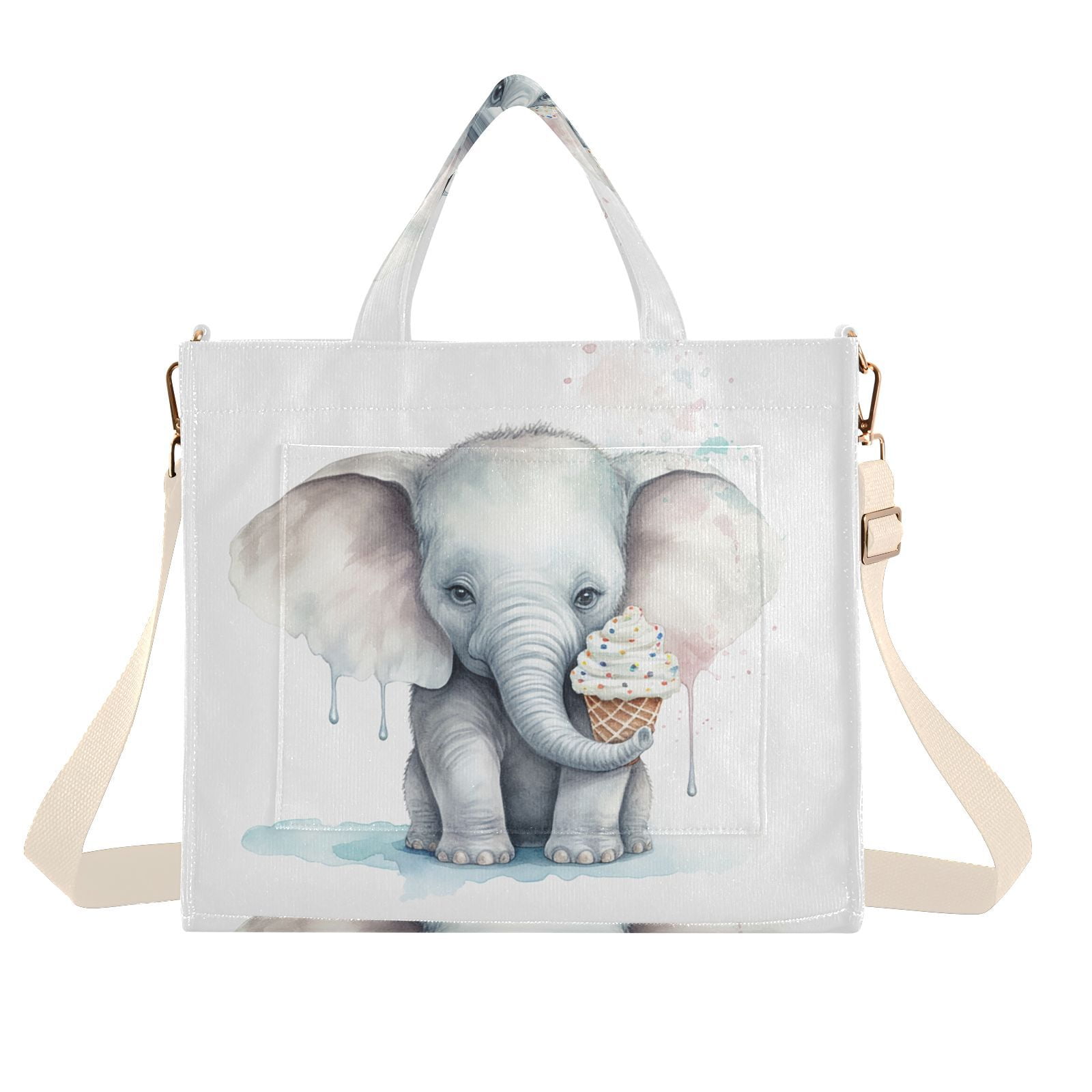 Elephant Ice Cream Corduroy Tote Bag Handbag Large Messenger Bag ...