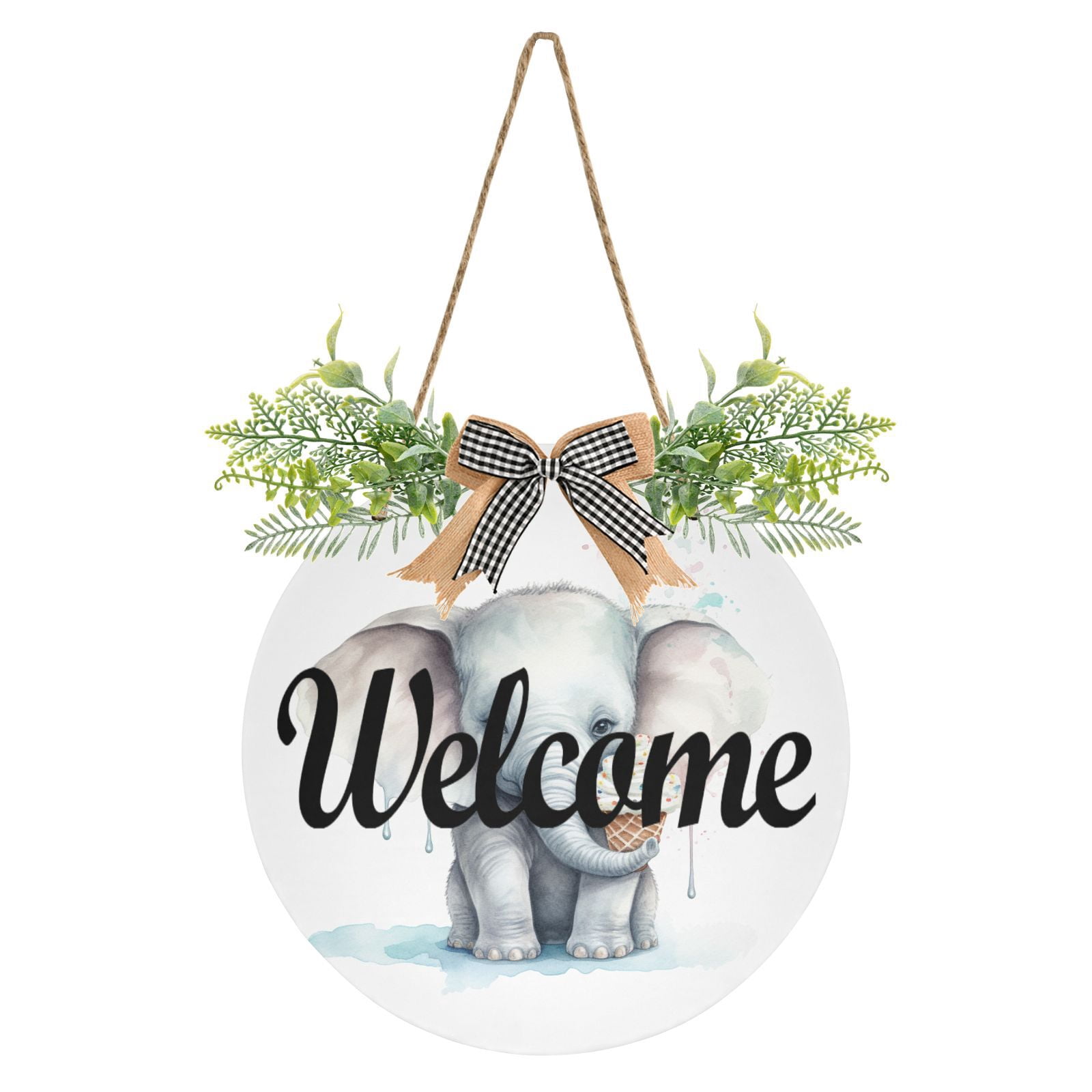 Elephant Ice Cream Welcome Sign for Front Door Wreath Door Sign for ...