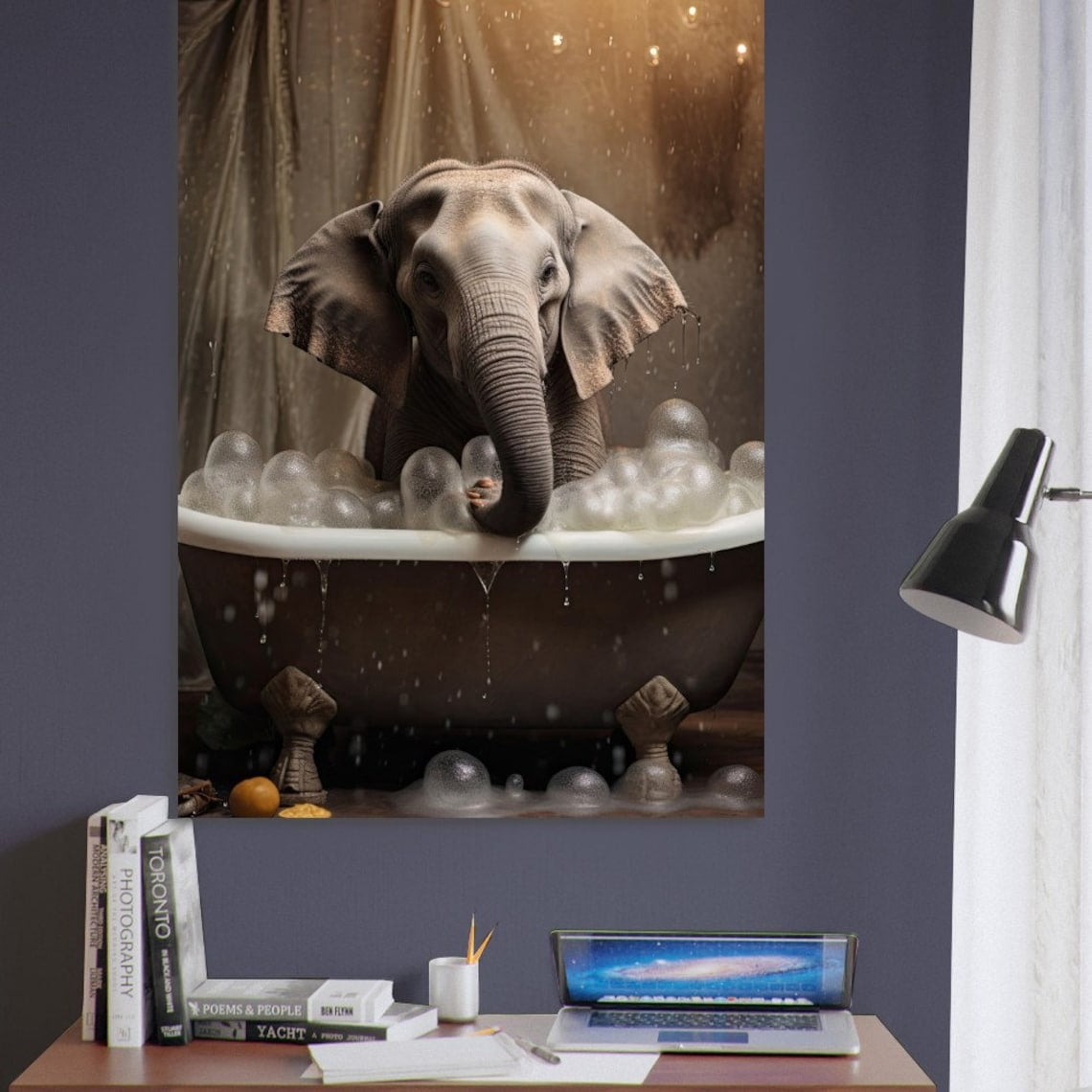 Elephant In Bath Tub Poster Humorous Animal Wall Art Quirky Poster Wall ...