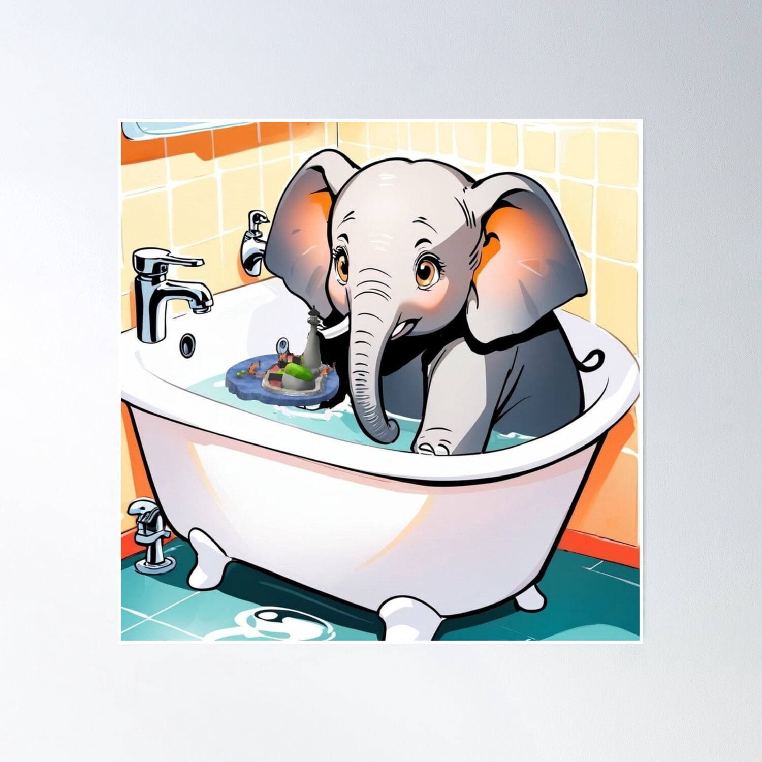 Elephant In Bathtub Poster Wall Art, Modern Wall Decor, 16x16 UNFRAMED ...
