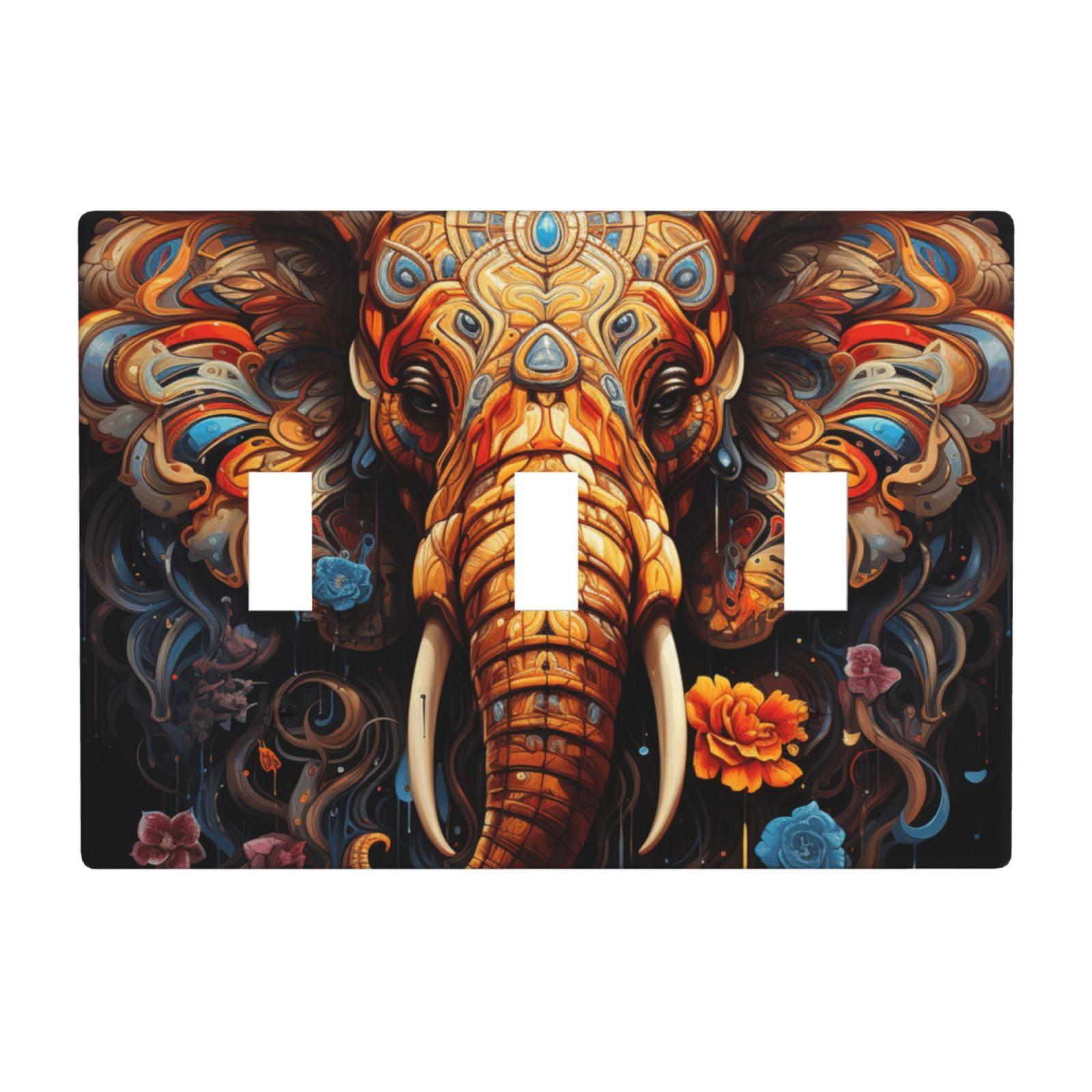 Elephant Indian Psychedelic 3 Gang Light Switch Cover Decorative Triple ...