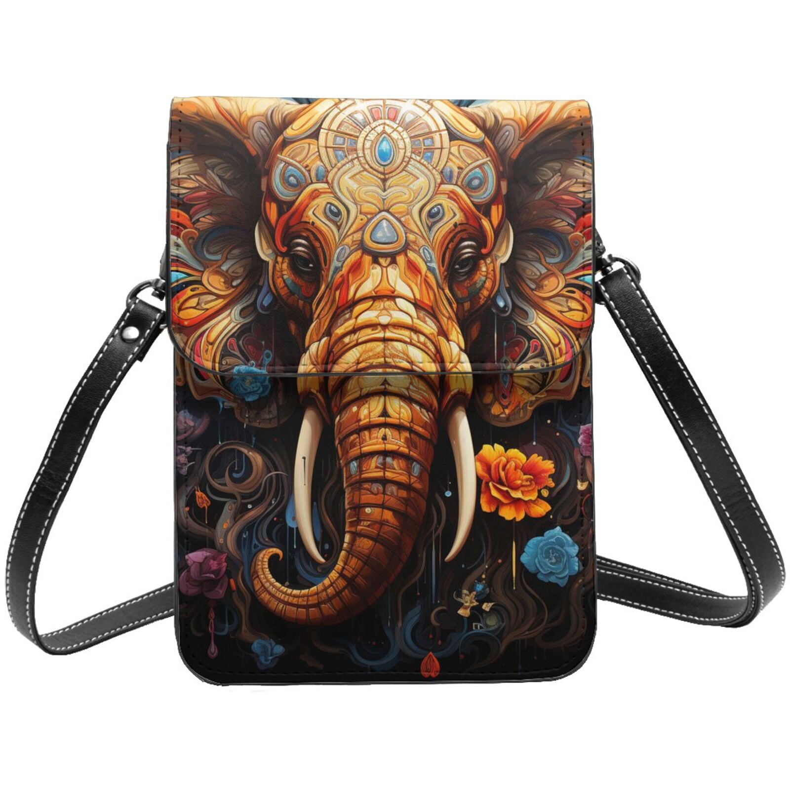 Elephant Indian Psychedelic Cell Phone Purse Small Crossbody Bag with ...