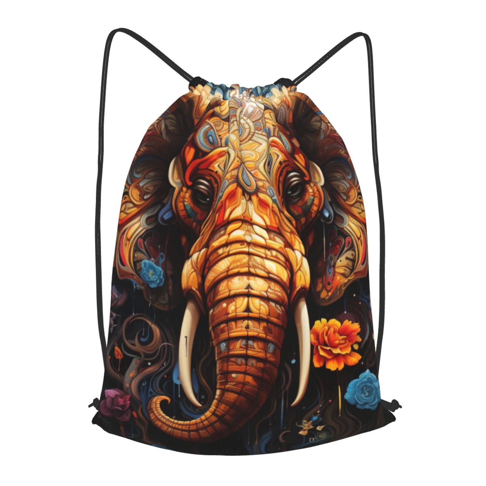 Elephant Indian Psychedelic Drawstring Backpack Gym String Bag Sports ...