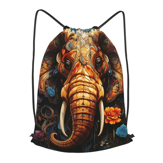 Elephant Indian Psychedelic Drawstring Backpack Gym String Bag Sports ...