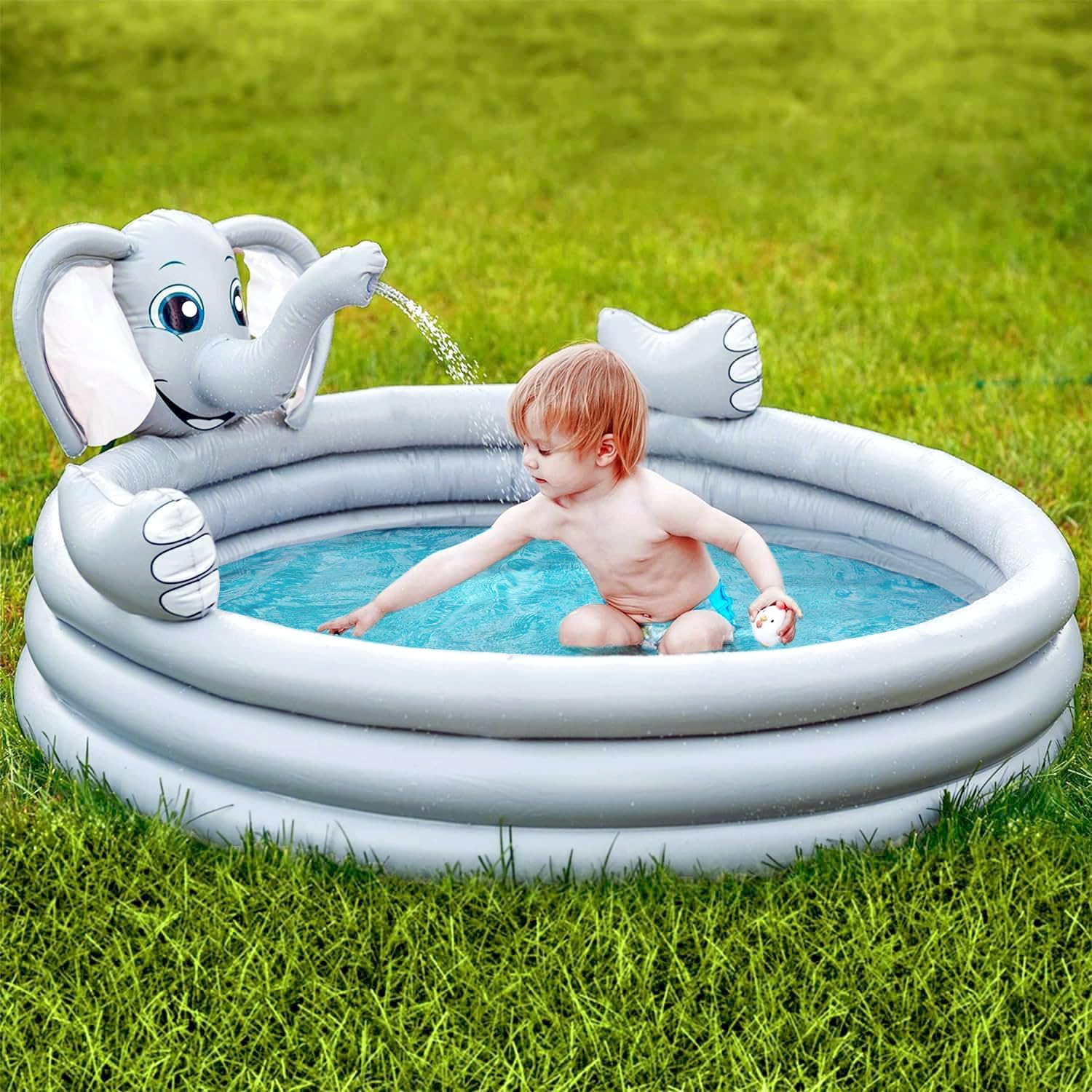 Elephant Inflatable Kiddie Pool for Kids and Toddlers with Sprinkler ...