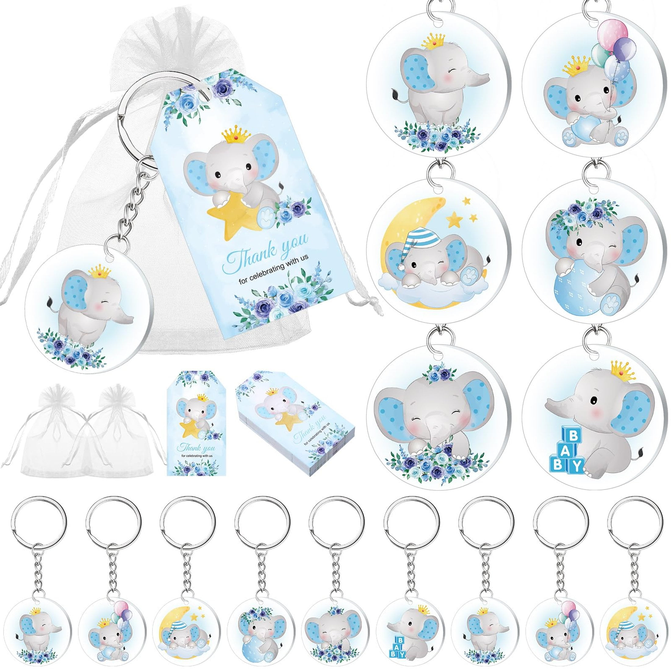 Elephant Joy Acrylic Keychain Set for Baby Showers and Baptism Favors ...