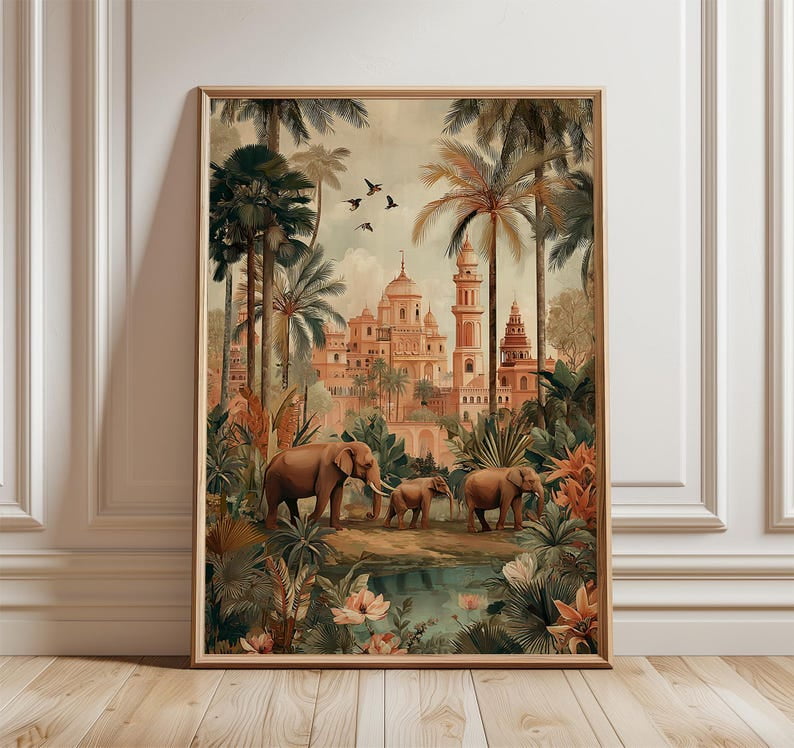 Elephant Jungle Indian Palace Poster, exotic animal wall art print in ...