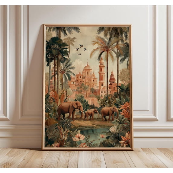 Elephant Jungle Indian Palace Poster, exotic animal wall art print in ...