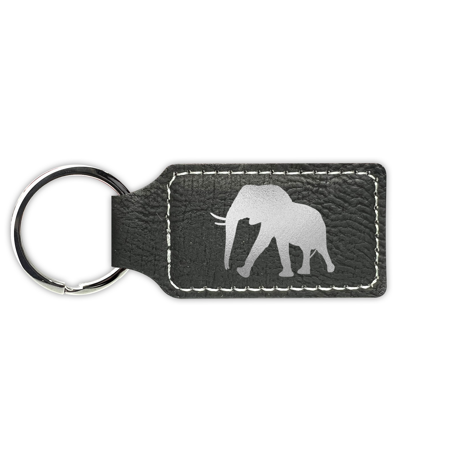 Elephant Keychain Leatherette Rectangle - Laser Engraved - Many Colors ...