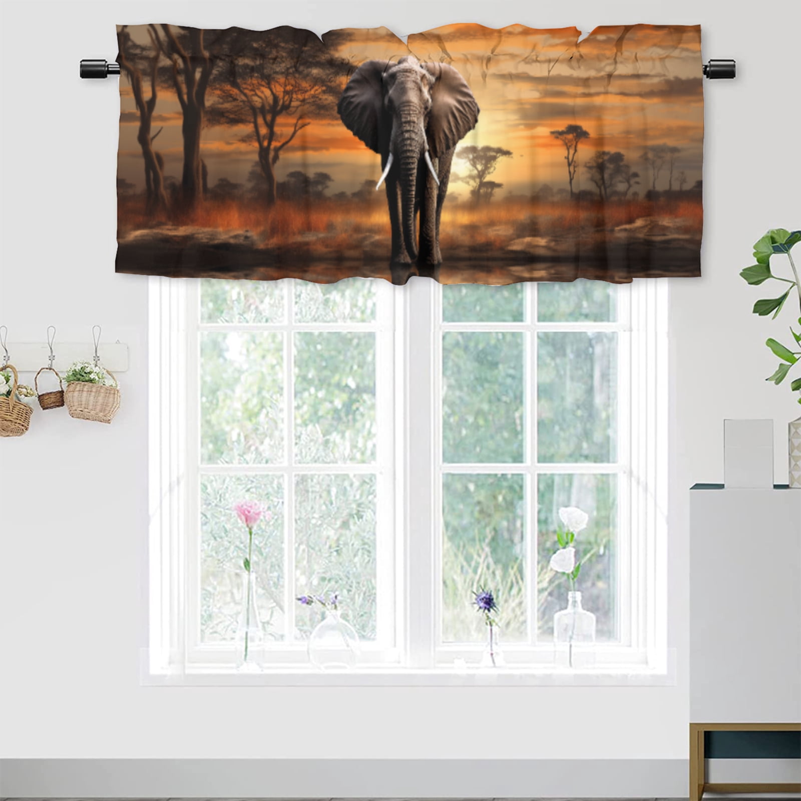 Elephant Kitchen Curtain Valance Tropical African Large Wild Animal ...