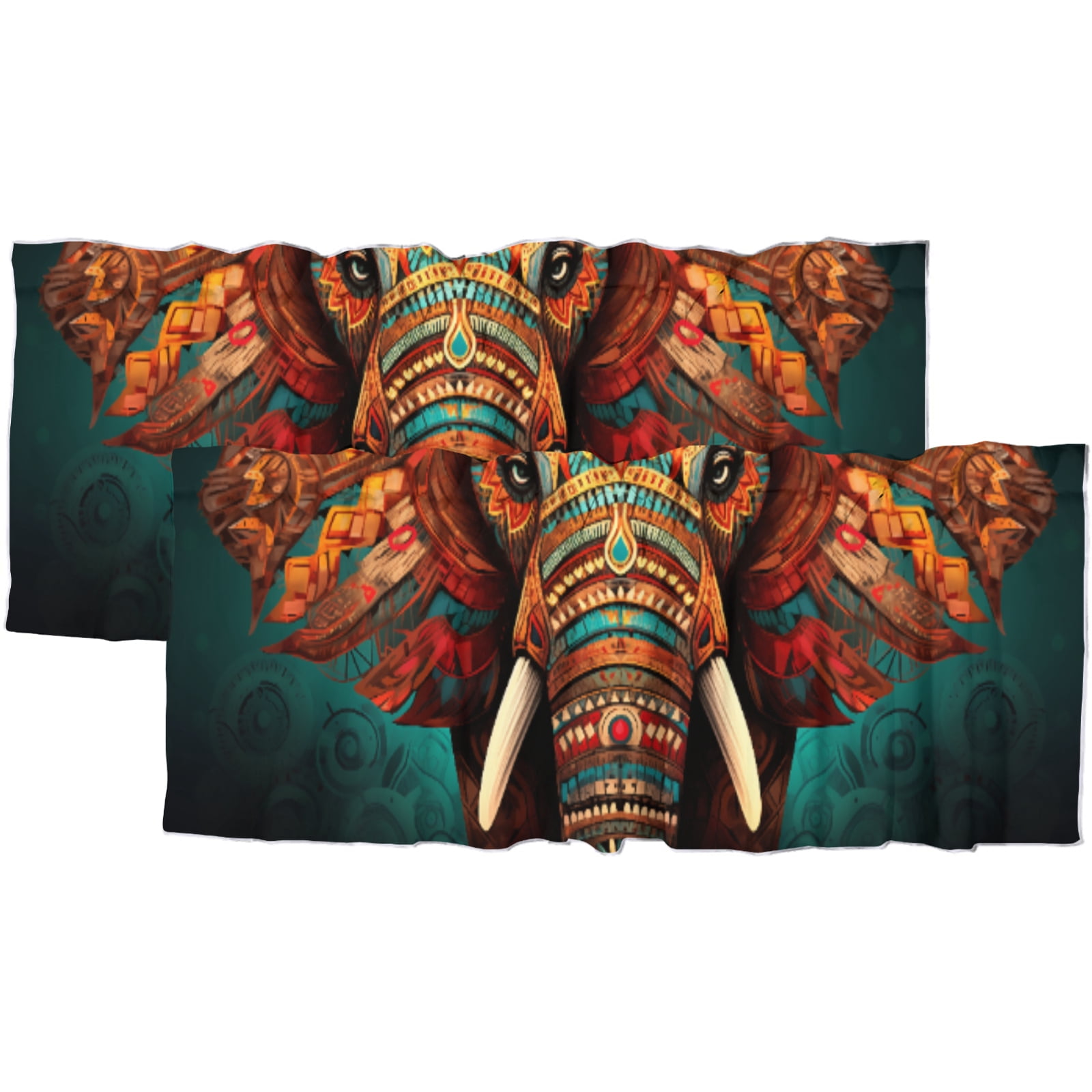 Elephant Kitchen Valance Vibrant Colors Vintage Ethnic Tribal African ...