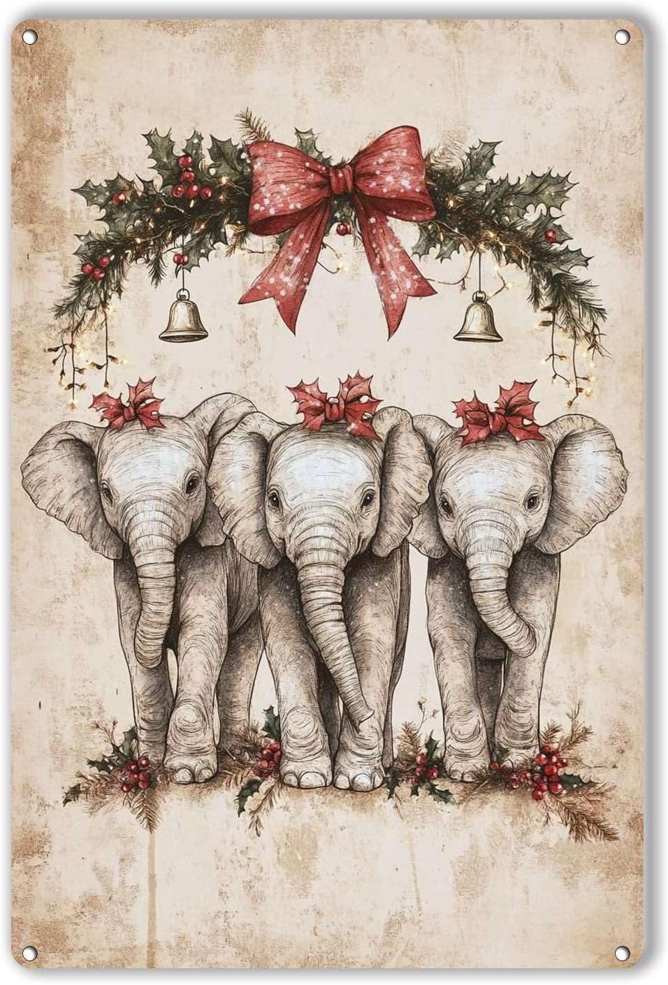 Elephant Lines Up Adorned With Christmas Bells Tin Bar Signs for Home ...