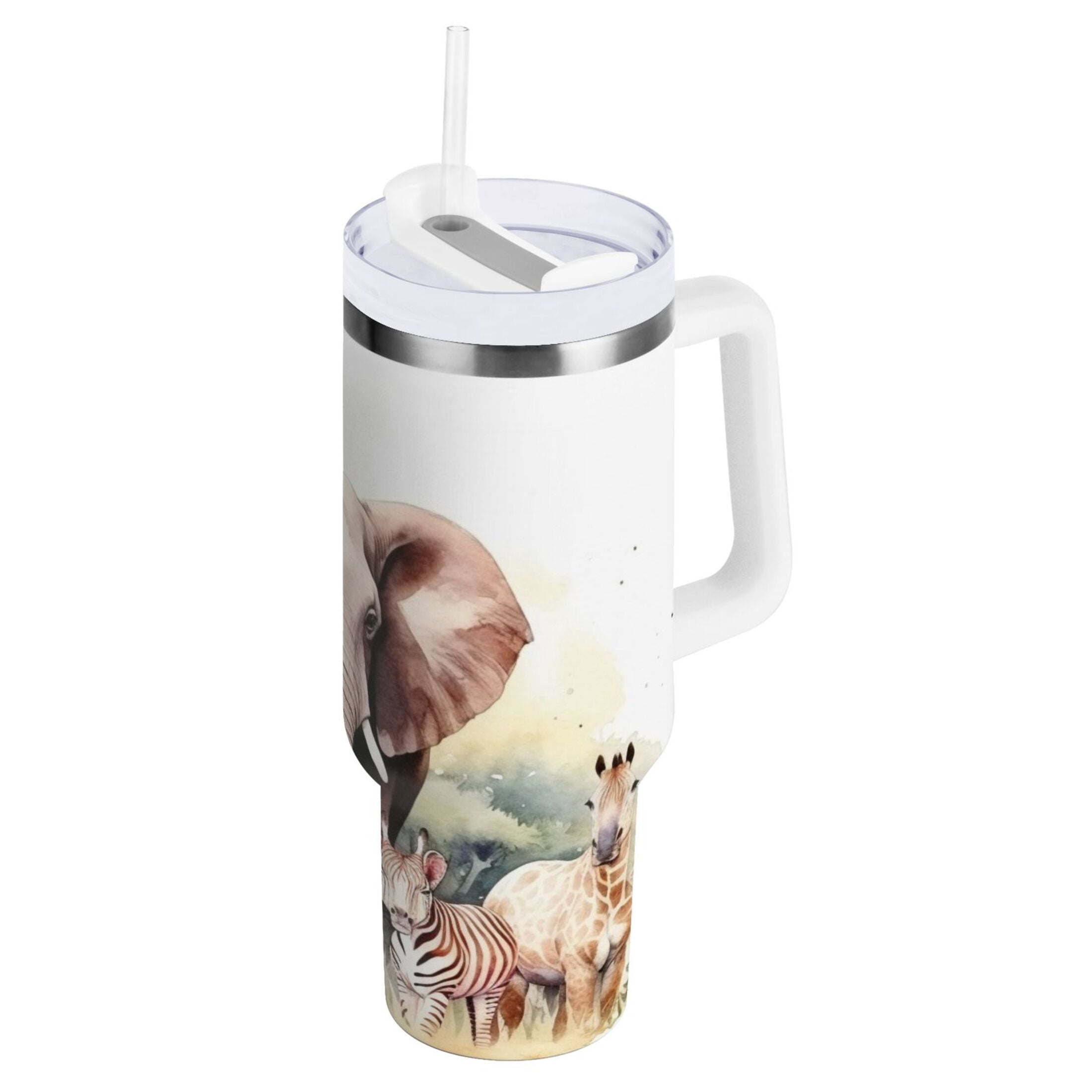 Elephant Lion Leopard Deer 30 oz Tumbler with Handle and Straw Lid ...
