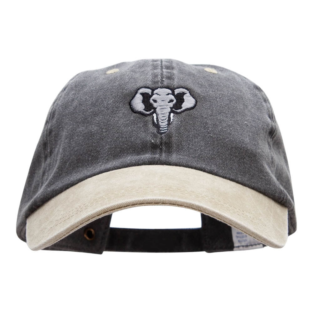Elephant Mascot Embroidered Pigment Dyed Wash Caps - Black Khaki OSFM ...