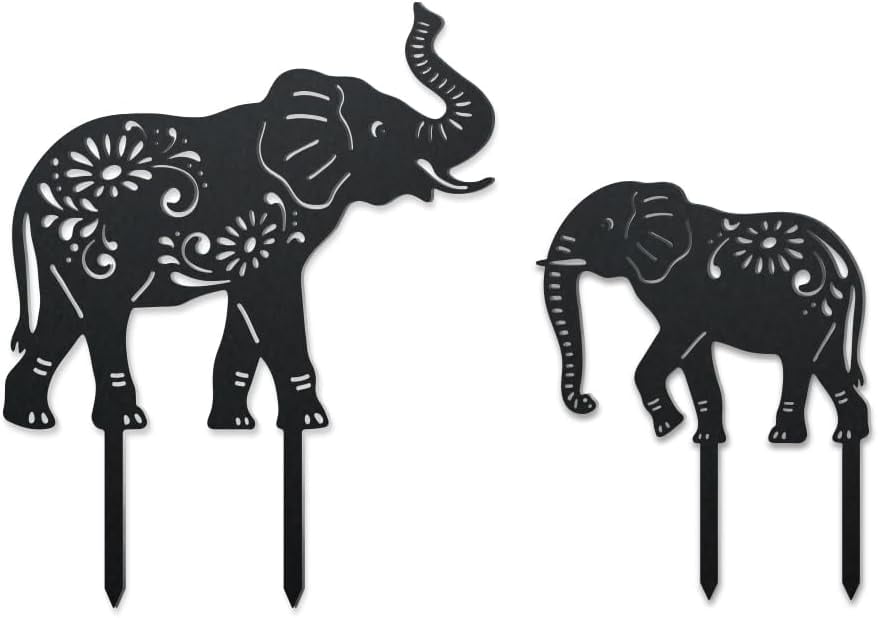 Elephant Metal Decorative Garden Stakes Elephant Silhouette Yard Decor ...