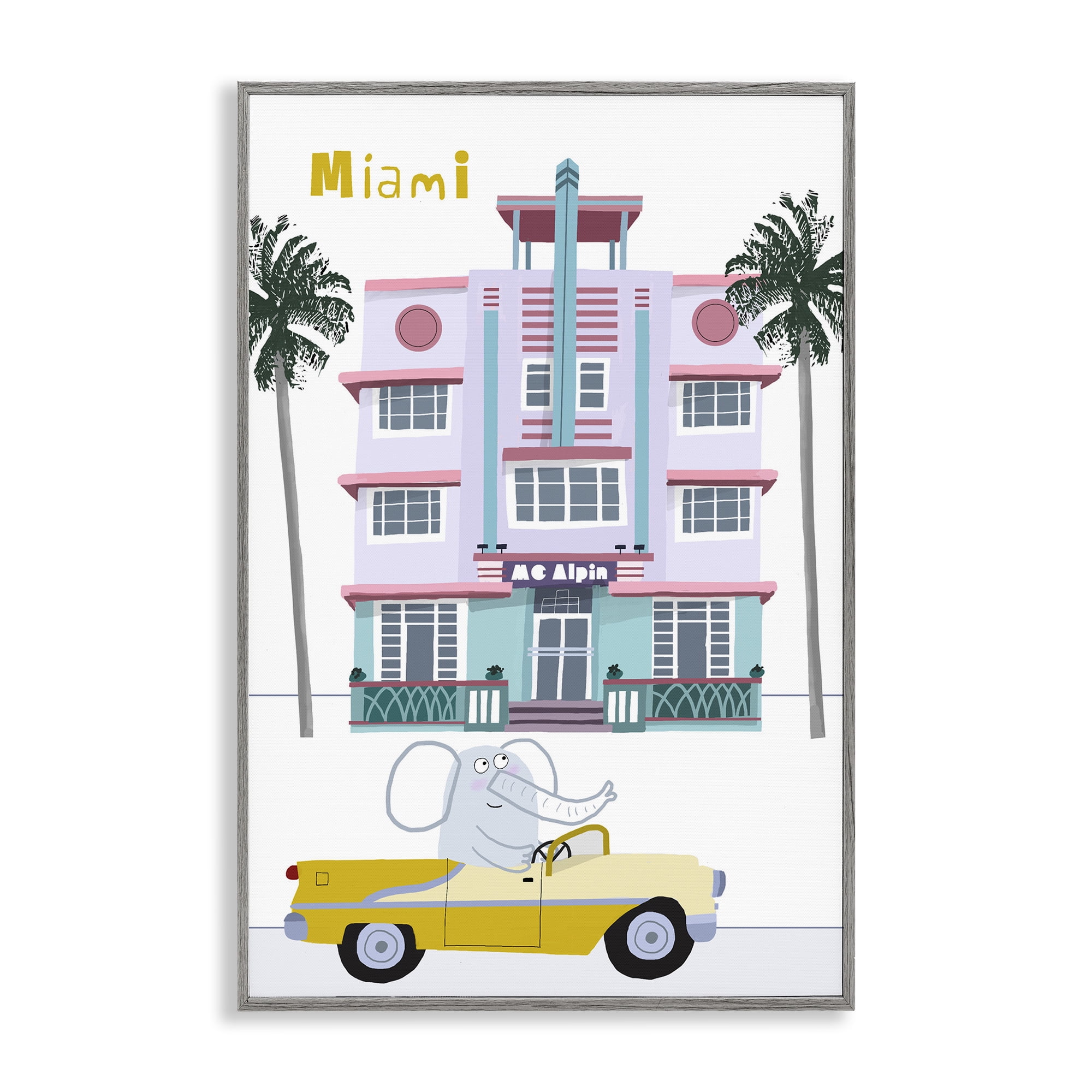 Elephant & Miami Hotel Gray Framed Giclee Art, design by Carla Daly ...