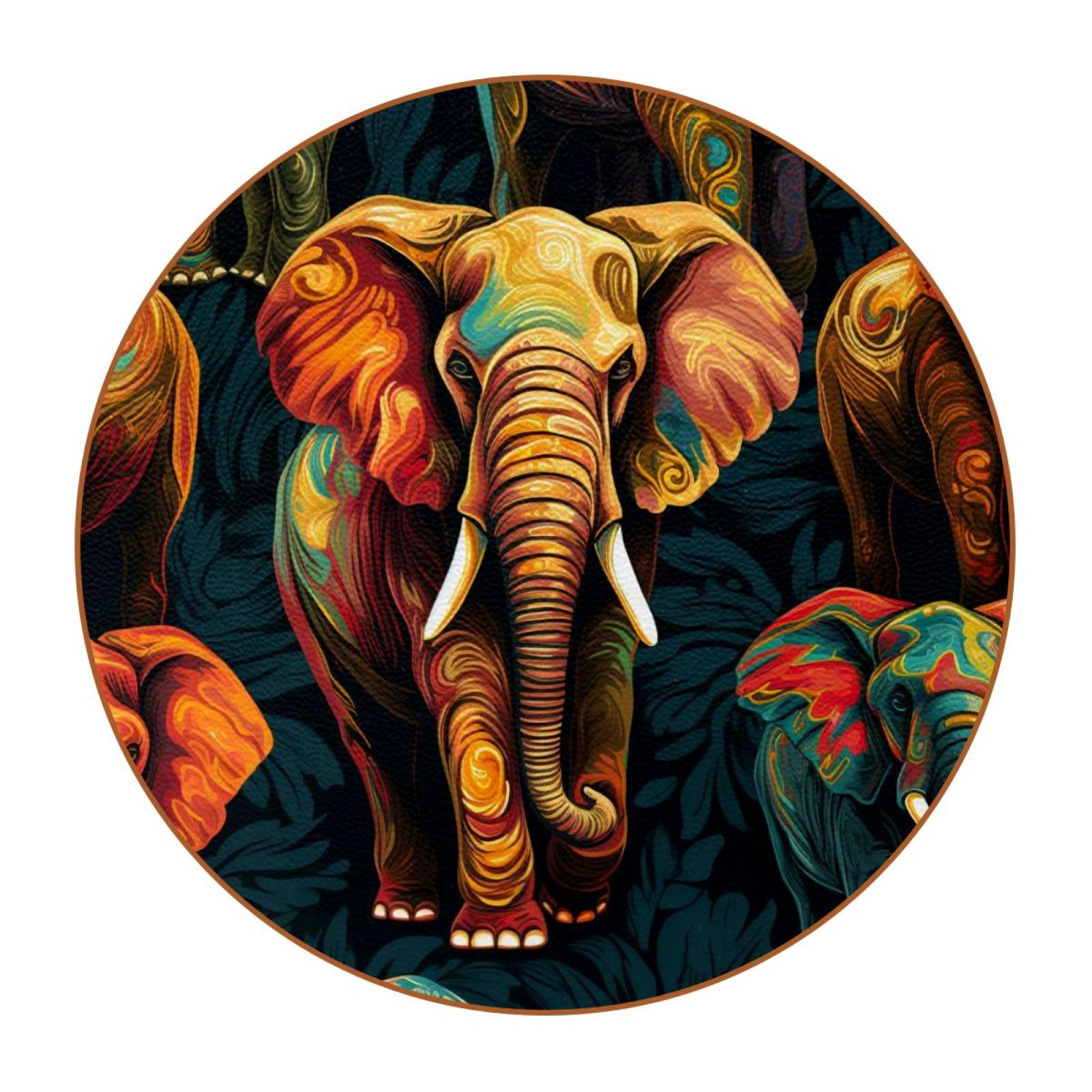 Elephant Microfiber Leather Car Coasters, Round Drink Absorbent Coaster ...