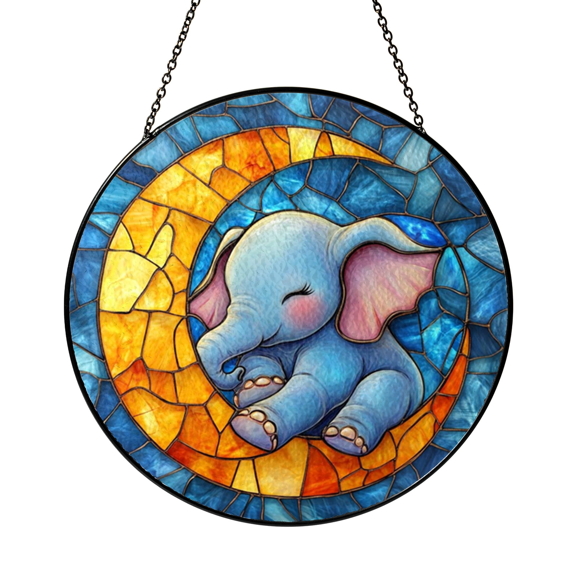 Elephant Moon Animal Stained Glass Style Window Suncatcher Hanging ...