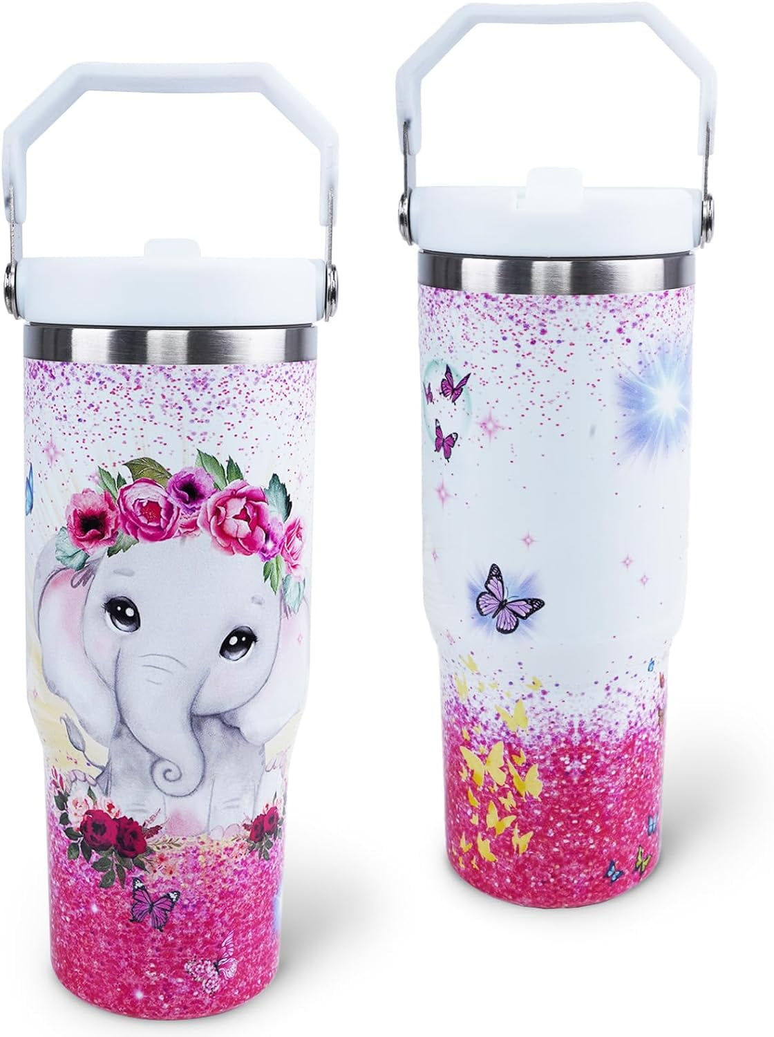 Elephant Mug 30 oz Tumbler with Handle Flip Straw Leak Proof - Elephant ...