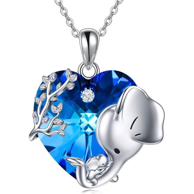 Elephant Necklace 925 Sterling Silver Elephant Heart Crystal Pendant ...