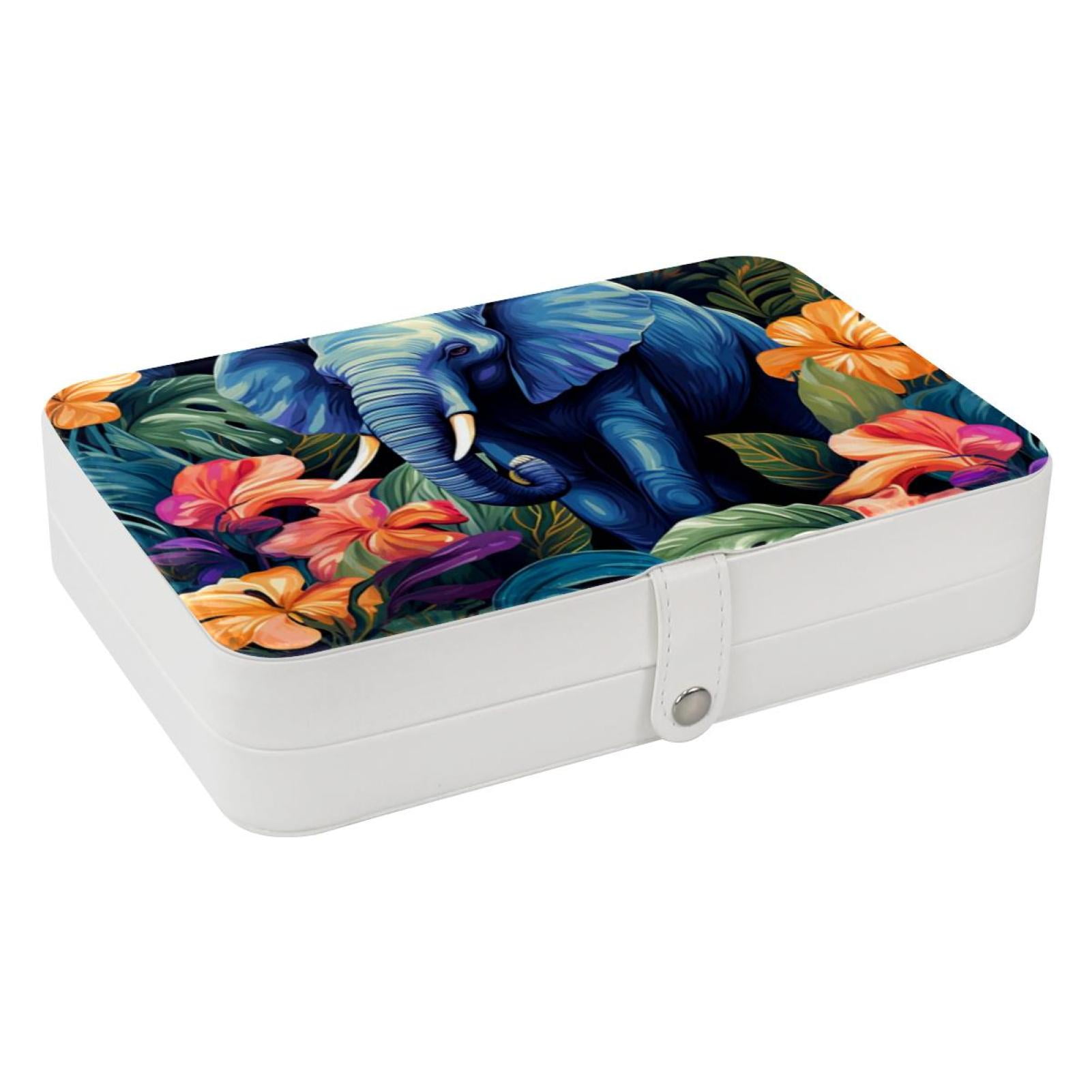 Elephant PU Leather Jewelry Storage Box with Removable Compartment and ...