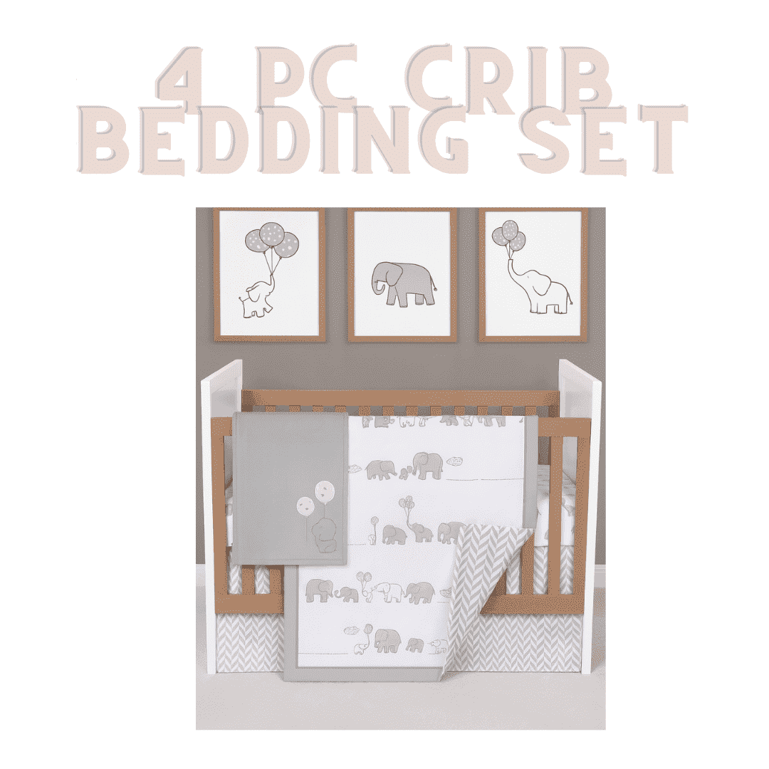 Manhattan Kids Elephant Parade Crib Bedding Set | 4-Piece Neutral Baby ...
