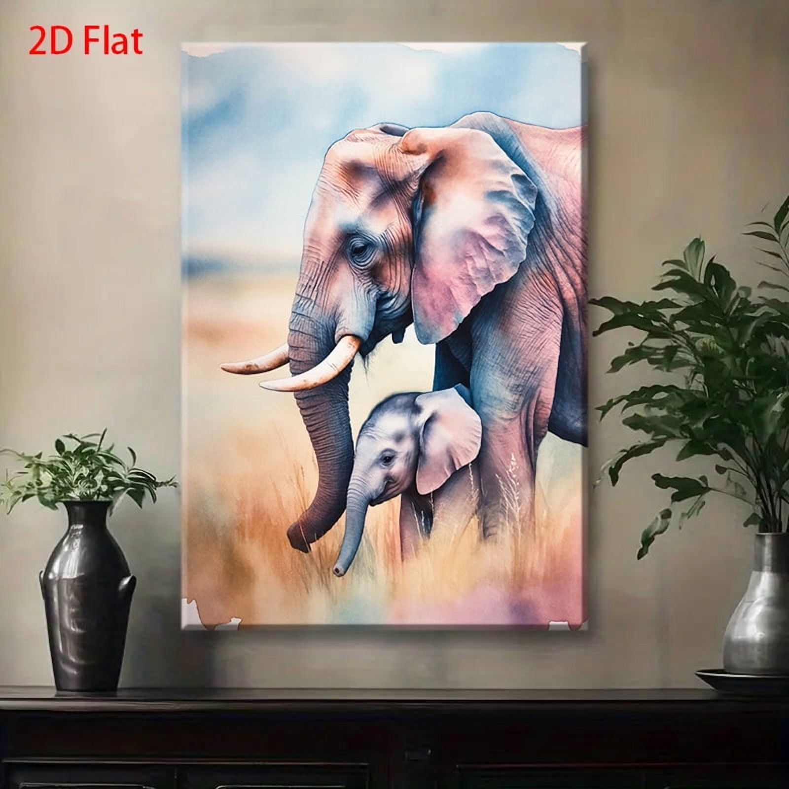 Elephant Parent- Bonding Wall Art - Modern Minimalist Wrapped Canvas ...