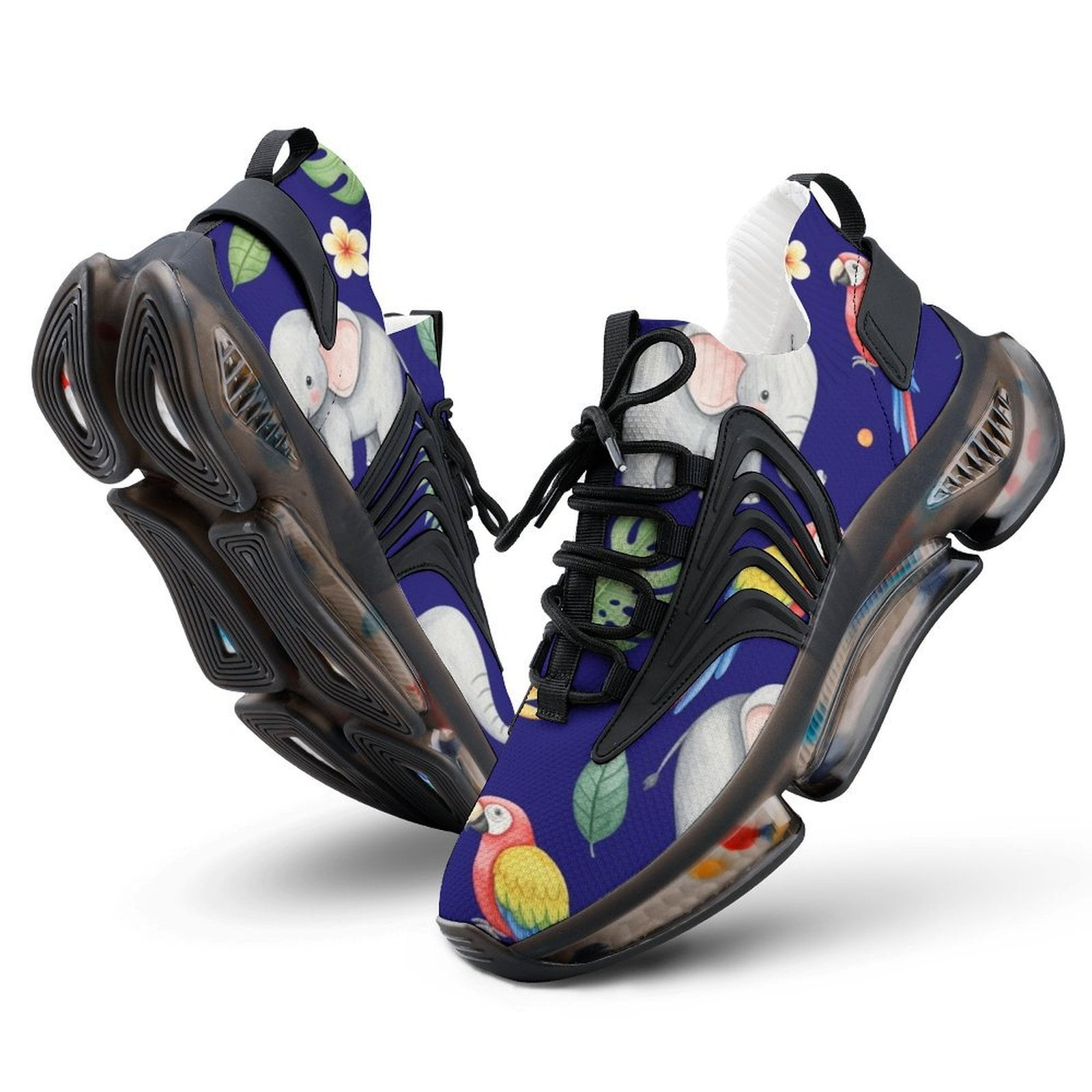 Elephant Parrot Floral Navy Print Walking Shoes for Men Woman ...