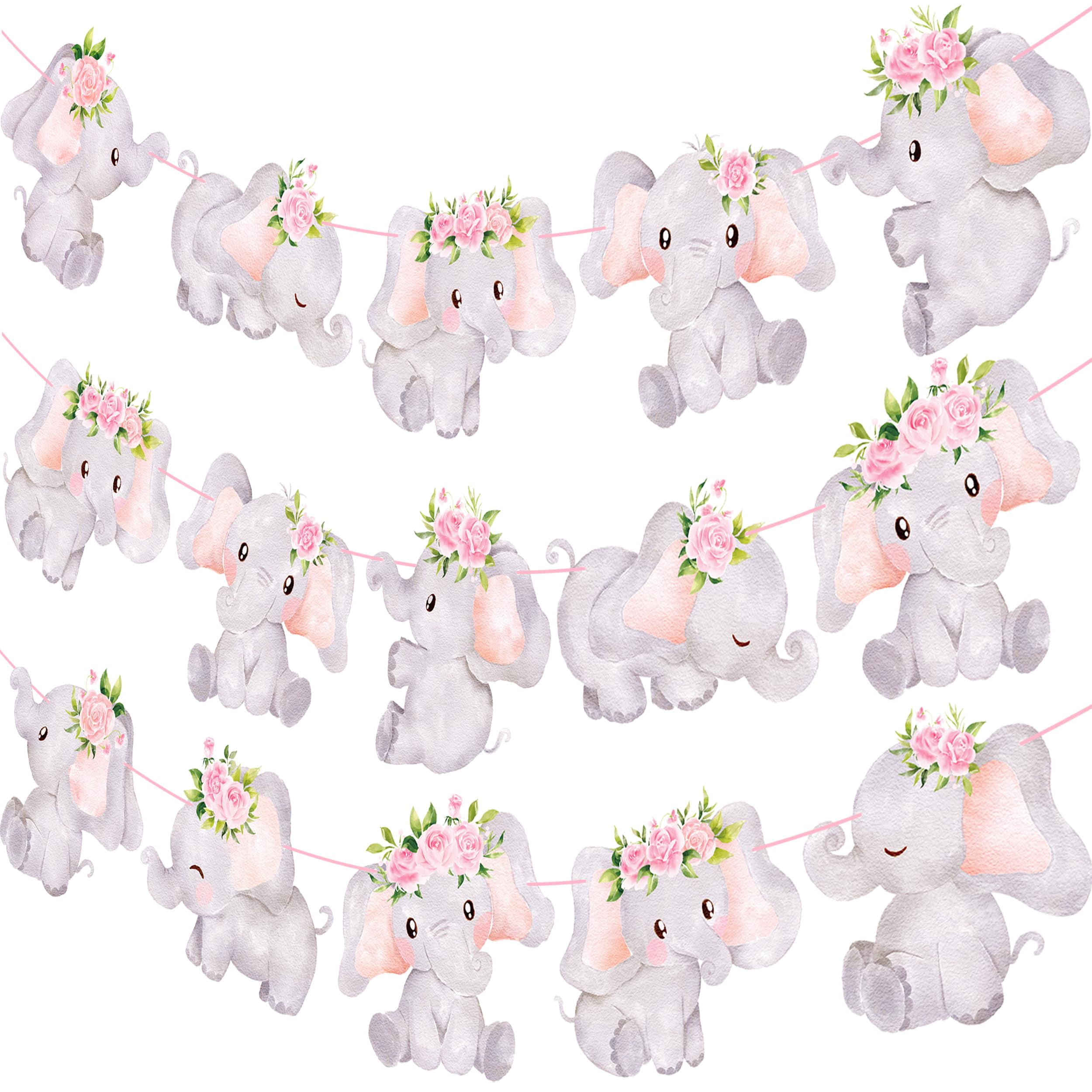 Elephant Party Banner CORNET 3Pcs Pink Baby Shower Decoration for Girl ...
