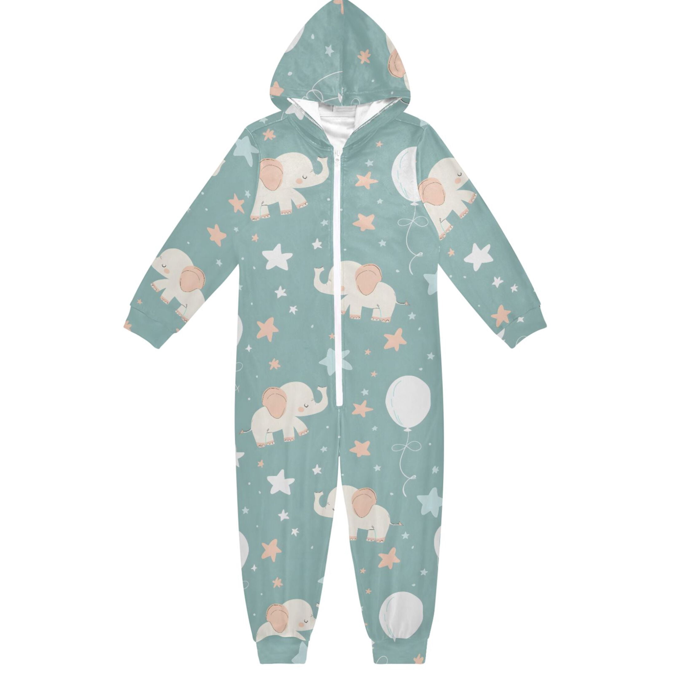 Elephant Pattern One Piece Pajamas Soft Jumpsuit Cozy Sleep and Play ...
