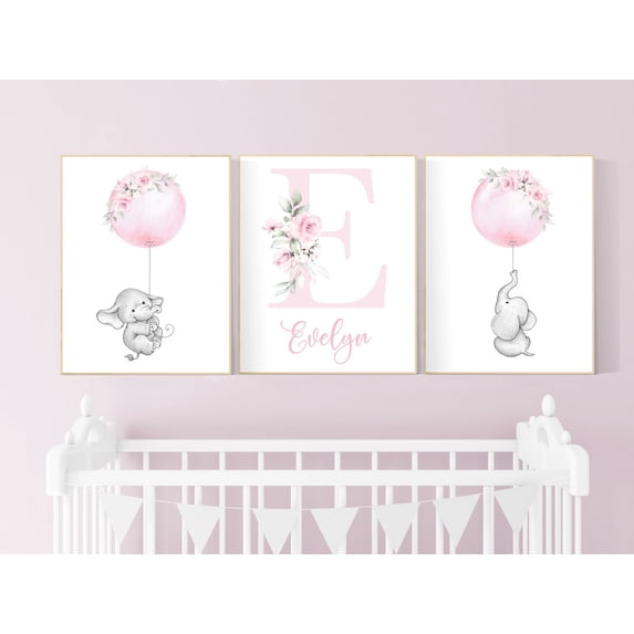 Elephant Pink Floral Boho Nursery Wall Art Print, Nursery And Gallery ...