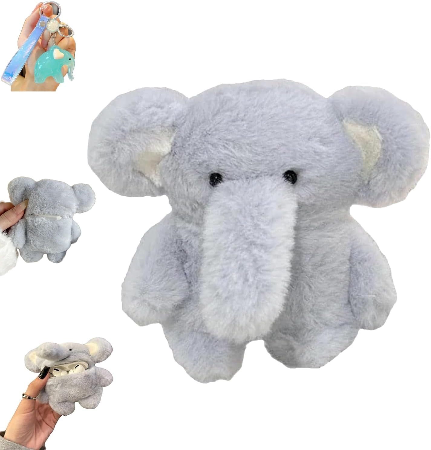 Elephant Plush Airpod Case, 3D Cute Cartoon Plush Elephant Earphone ...