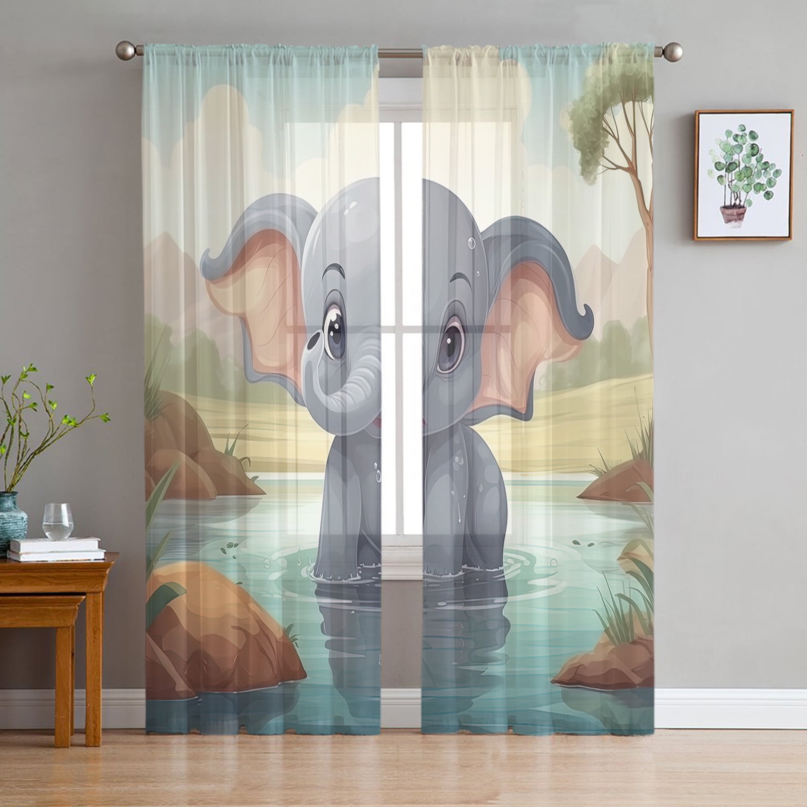 Elephant Pool Reflection Sheer Voile Curtain for Living Room Bedroom ...
