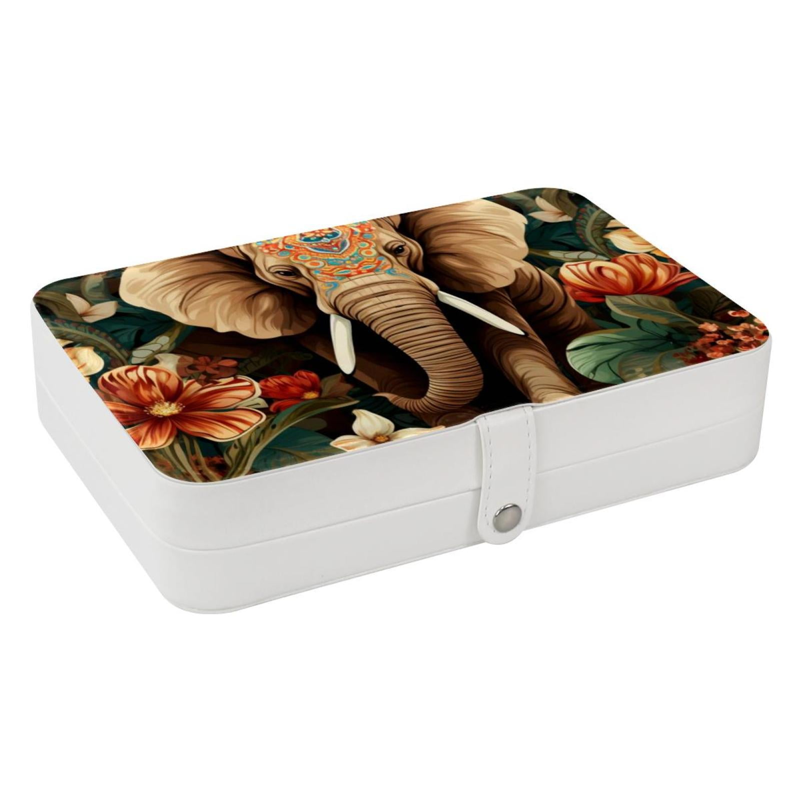 Elephant Portable PU Leather Necklace Holder with Removable Compartment ...