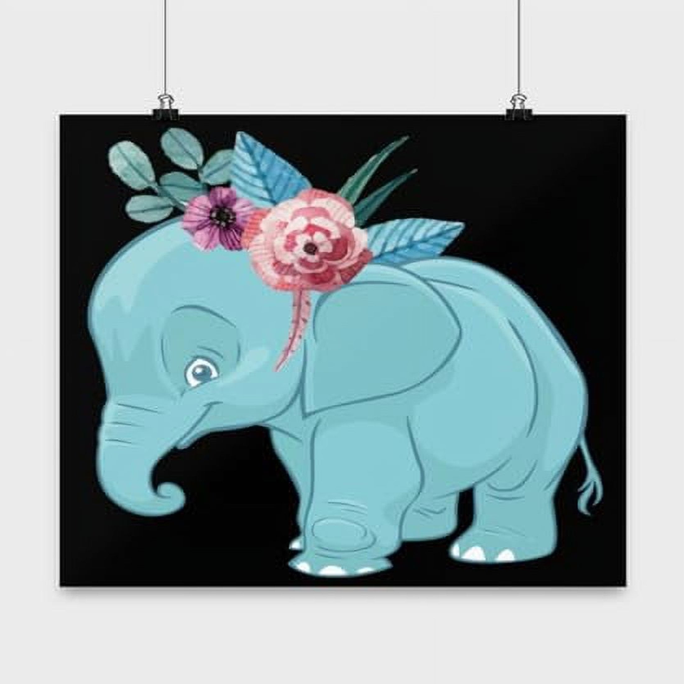 Adorable Blue Elephant Poster - 13x13in Wildlife Art for Nursery & Gift ...