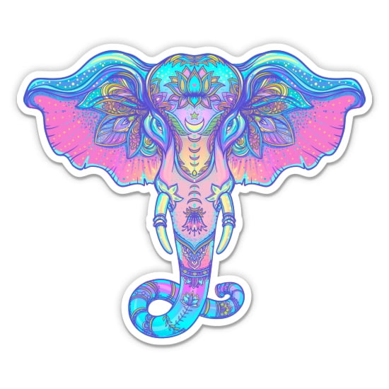 Elephant Pretty Boho Trippy - 3" Vinyl Sticker - For Car Laptop Water ...