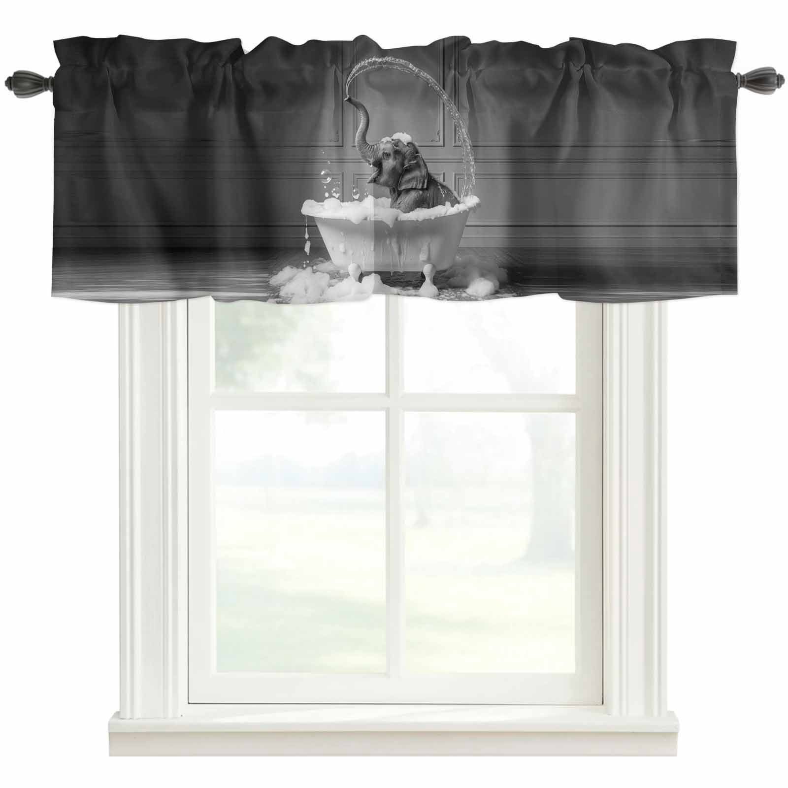 Elephant Rod Pocket Curtain Valance, Funny Animal Bathtub Abstract Art ...