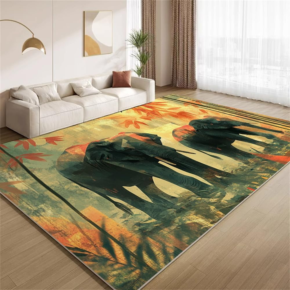 Elephant Rug 5x8ft Area Rugs Retro Painted Aesthetic Elephant Rugs Soft ...