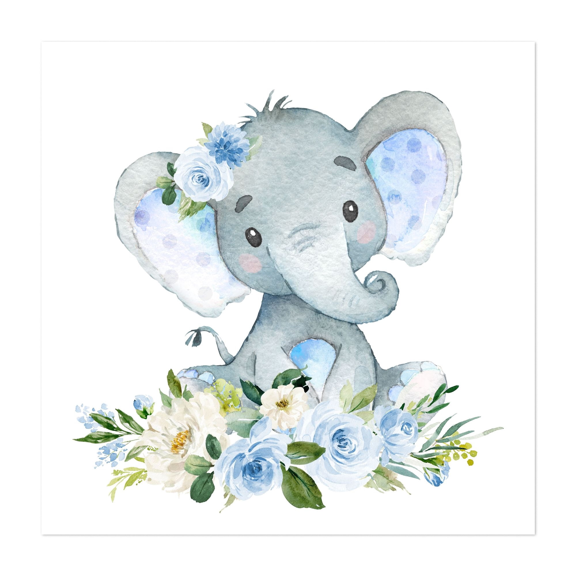 Elephant, Safari Animals, Jungle Animals, Blue Flowers, Boy Nursery ...